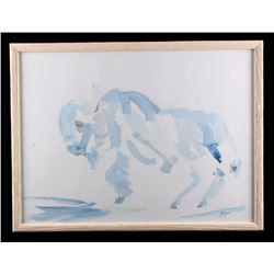 Original C. Cox Watercolor Painting of Buffalo
