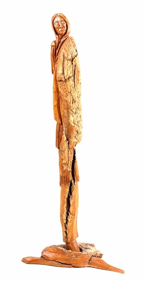 Hand Carved Native American Woman Statue Wood