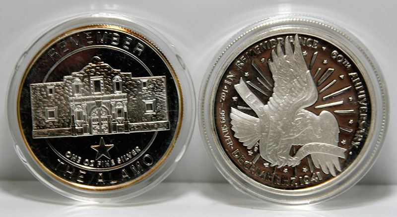 Pair of 1 Oz Silver Remembrance Coins - The Alamo & Pearl Harbor - .999 ...