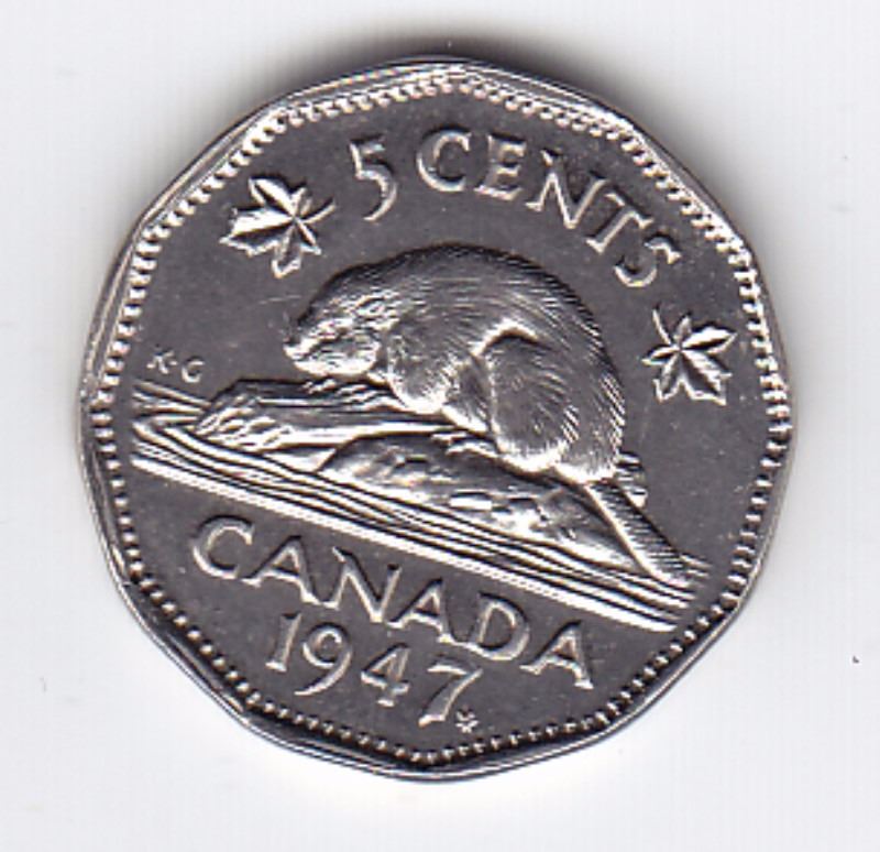 1947 ML Canada 5 Cent Nickel Coin 1947 ML Canada 5 Cent Nickel Coin