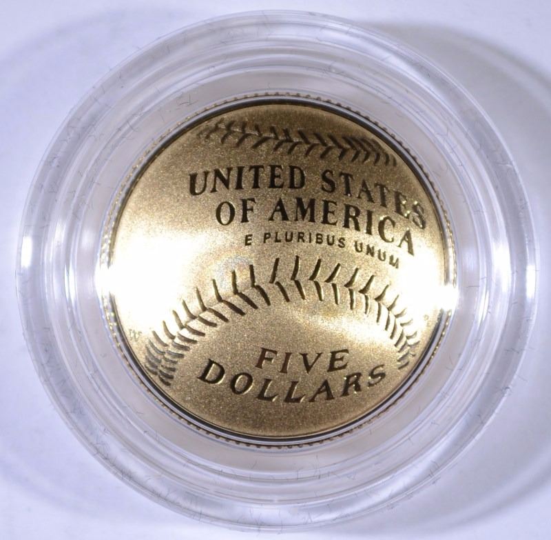 2014 $5 GOLD PROOF BASEBALL Hall of Fame COMMEMORATIVE COIN - BOX/COA