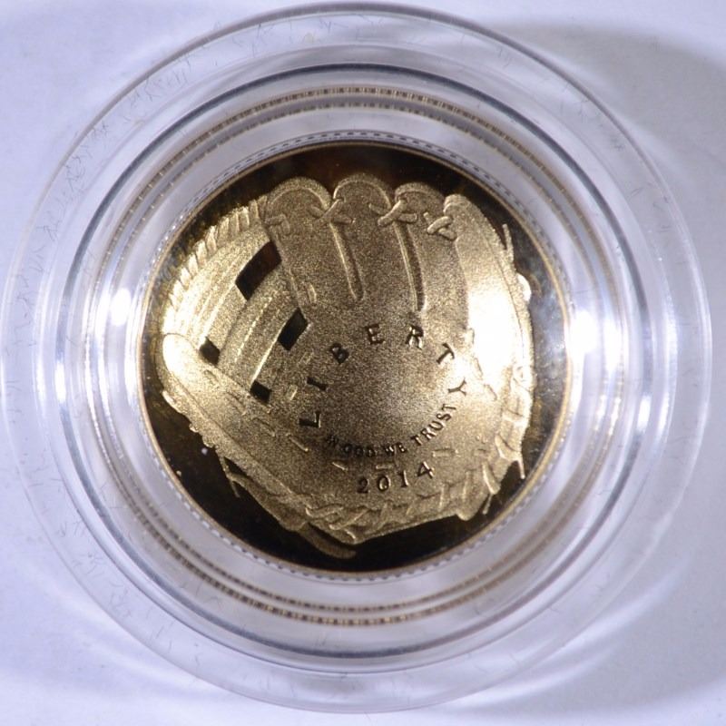 2014 $5 GOLD PROOF BASEBALL Hall of Fame COMMEMORATIVE COIN - BOX/COA