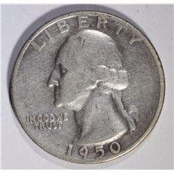 1950-S/D WASHINGTON QUARTER, XF RARE OVER/DATE