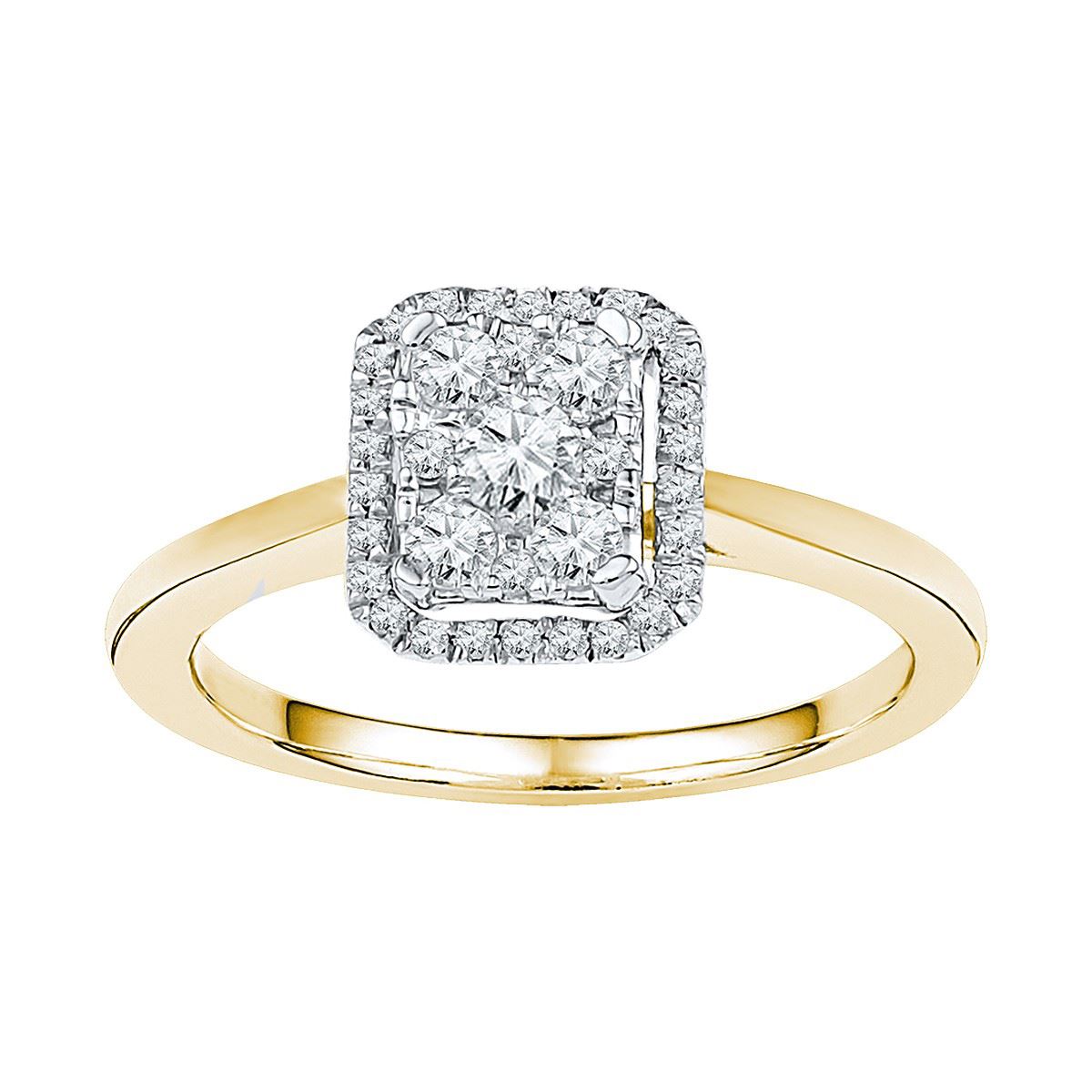 0.33 CTW Natural Diamond Square Cluster Ring 10K Yellow Gold