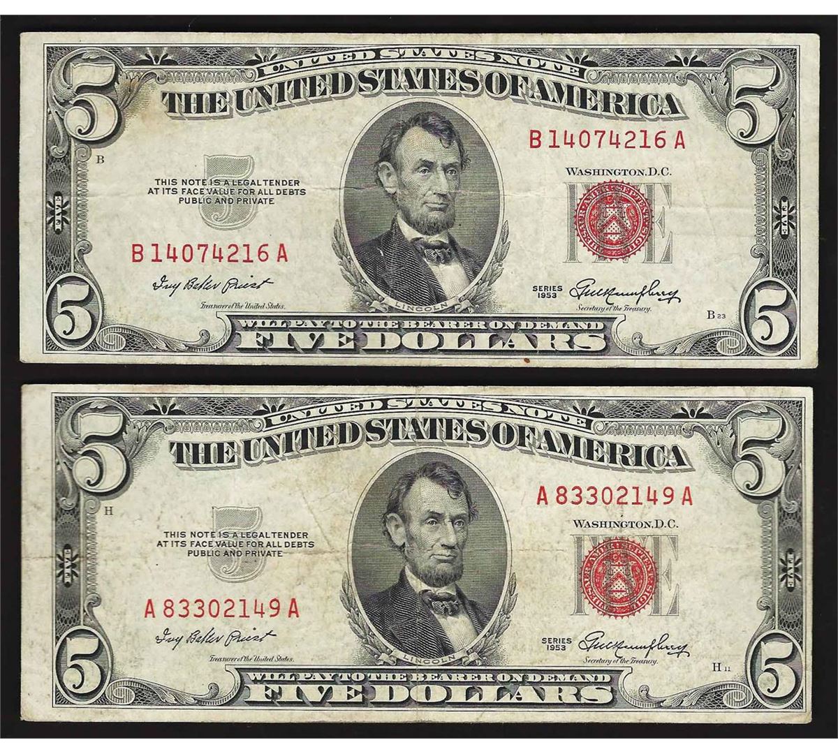 Lot Of 2 1953 5 Legal Tender Notes lot-of-2-1953-5-legal-tender-notes