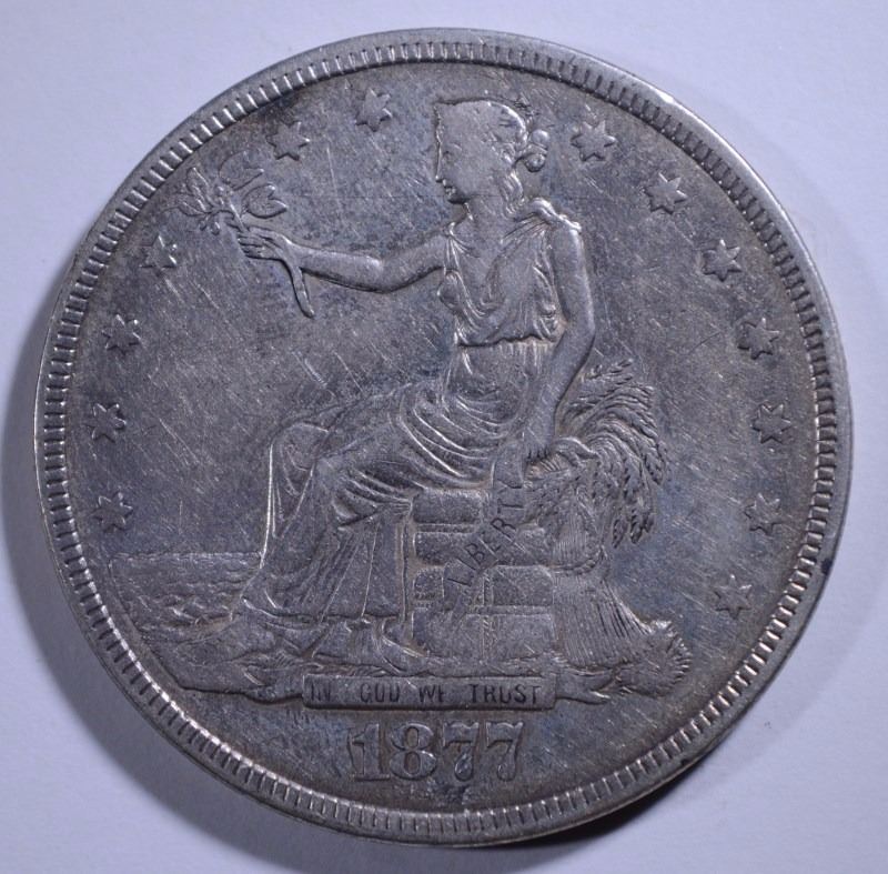 1877 TRADE SILVER DOLLAR, XF