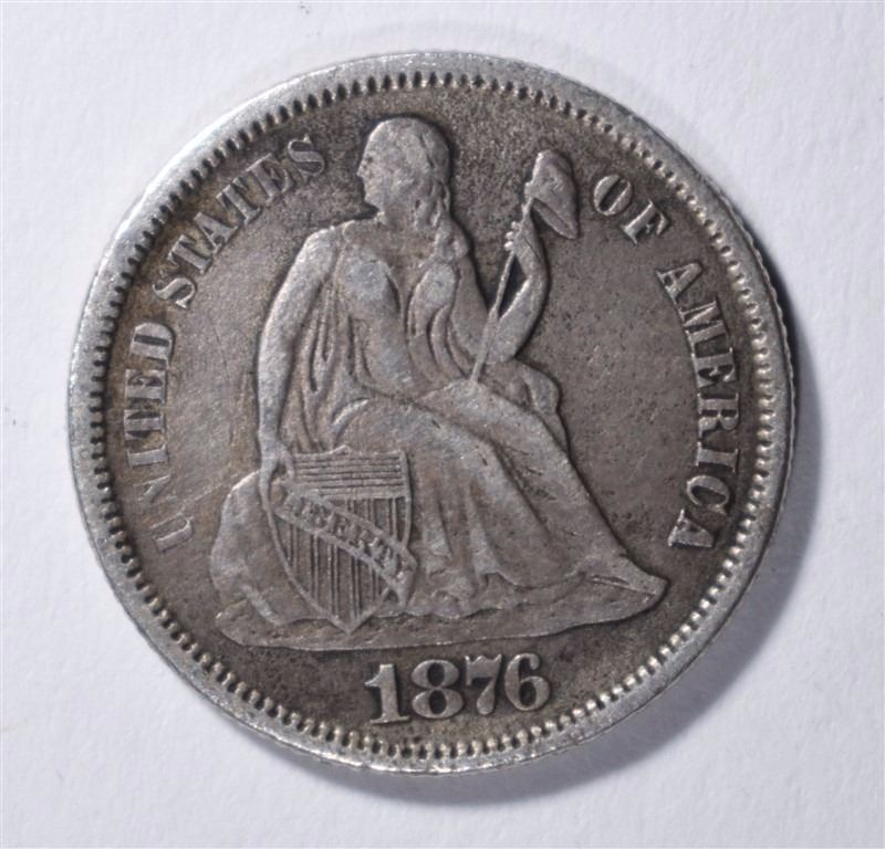 1876-CC SEATED LIBERTY DIME XF LIGHT CORROSION