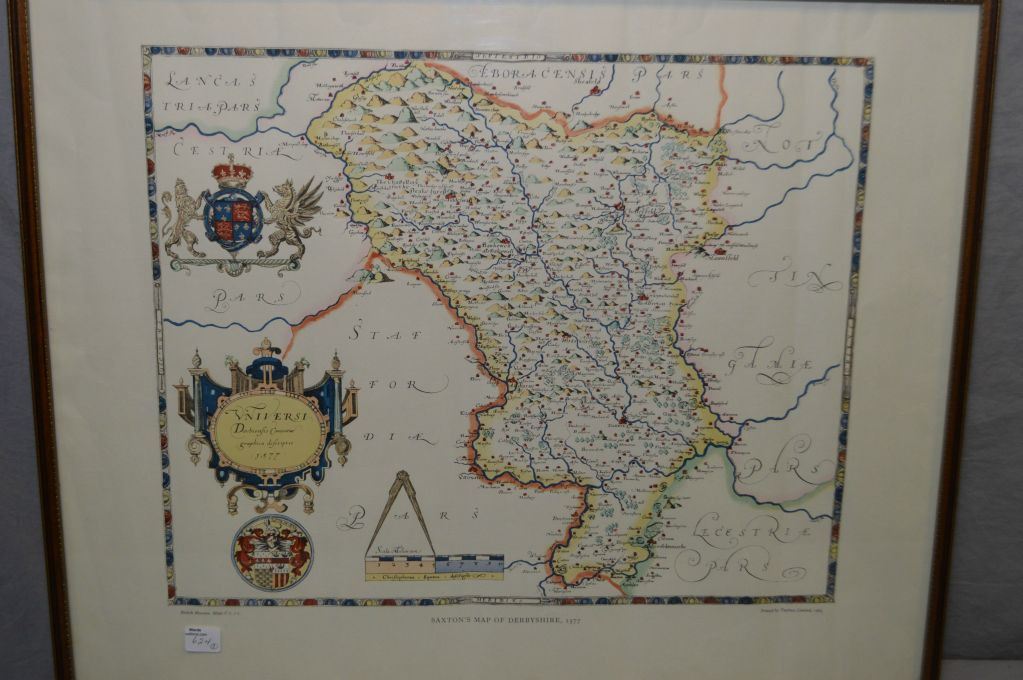 Three framed maps including vintage Canada plus a print of Saxton's map ...