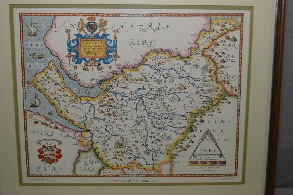 Three framed maps including vintage Canada plus a print of Saxton's map ...