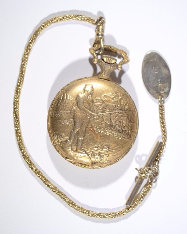 3 - MODERN POCKET WATCHES - BASEBALL COVER, FISHING COVER, LADIES OPEN FACE