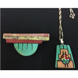 Vintage Hopi Necklace and Pin - Pendant