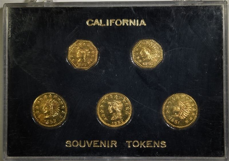 5 Piece California Gold Tokens 1851, 1852, 1853, 1855, and 1856