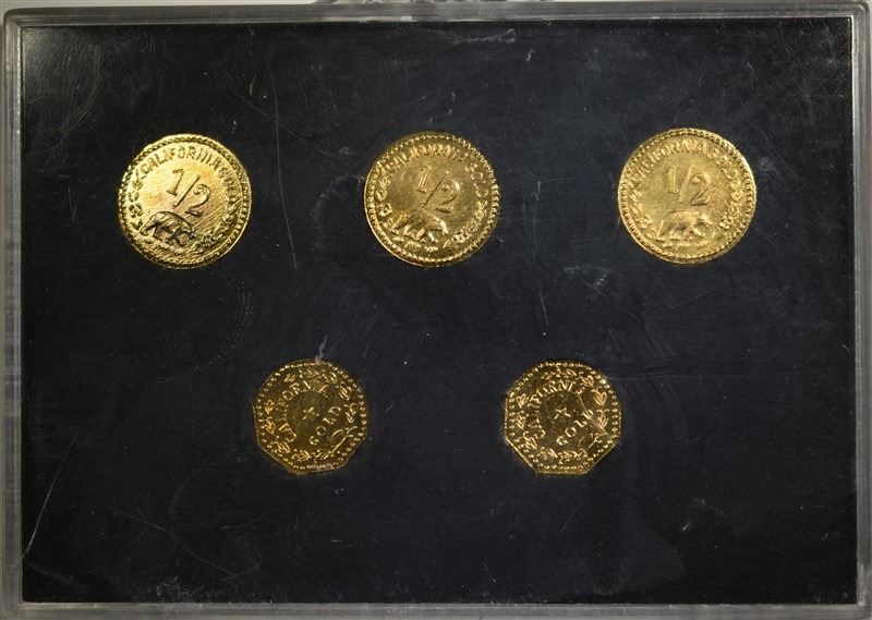 5 Piece California Gold Tokens 1851, 1852, 1853, 1855, and 1856