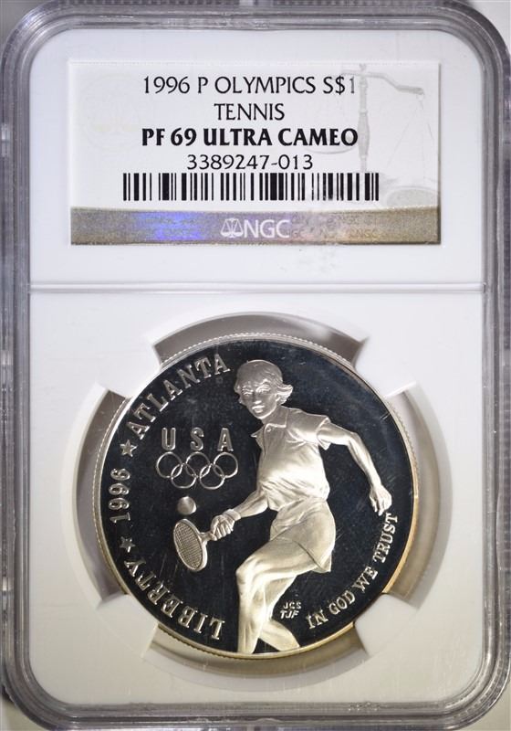 1996-P OLYMPICS TENNIS PROOF SILVER DOLLAR - NGC PF 69 ULTRA CAMEO