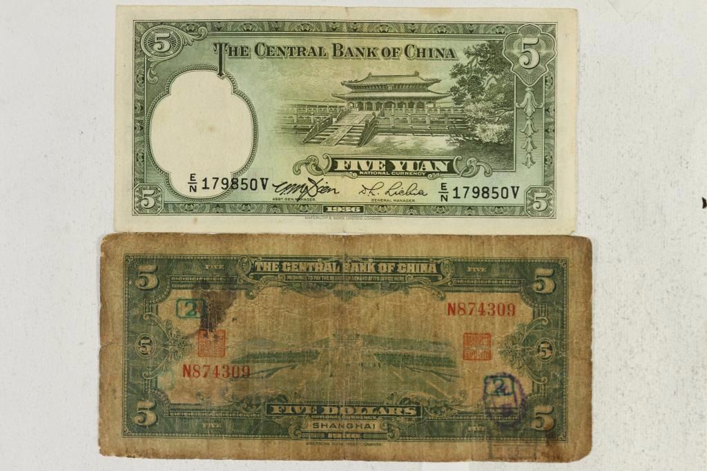 CHINA 1930 $5 AND 1936 5 YUAN BILLS