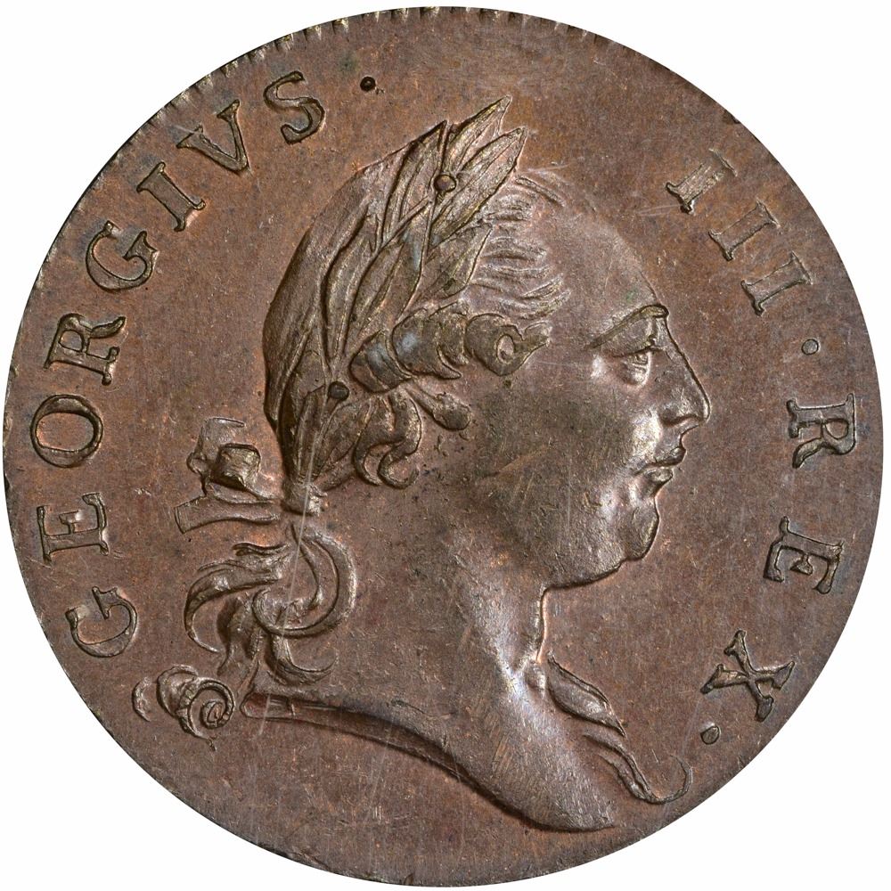 1773 Virginia copper Halfpenny. Period after GEORGIVS. MS63 BN PCGS.