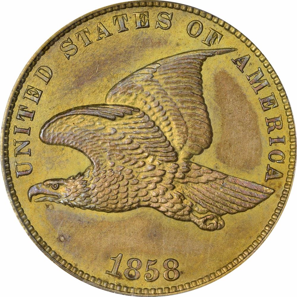 1858 Flying Eagle cent - Small Letters, Ornamental Shield reverse. J ...