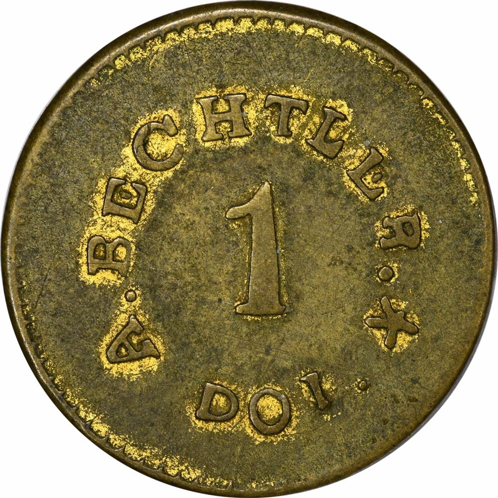 Group of (4) Different Brass Counterfeit A. Bechtler Gold Dollars ...