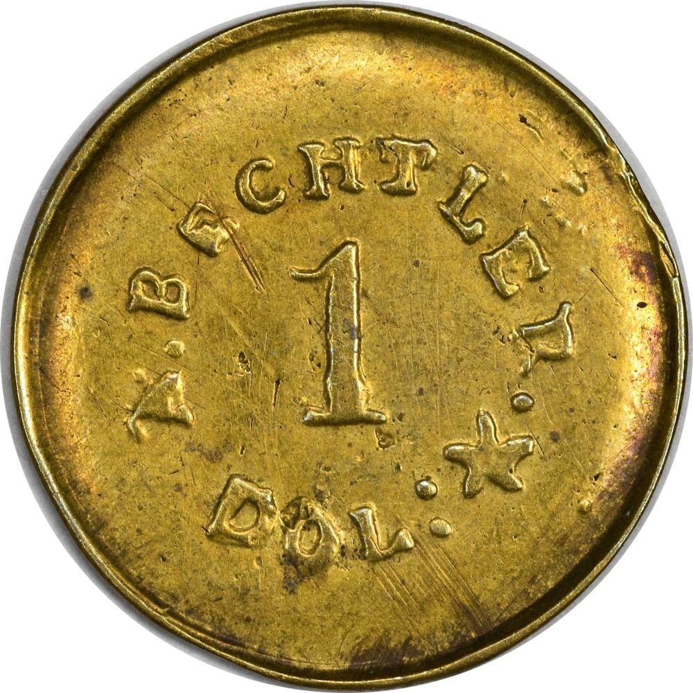 Group of (4) Different Brass Counterfeit A. Bechtler Gold Dollars ...