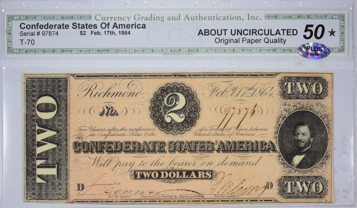 Lot of (8) Graded Confederate Banknotes. 1863-64.