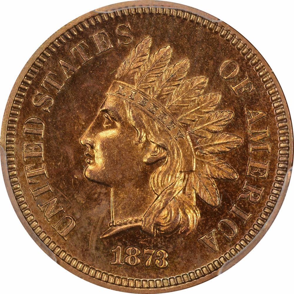 1873 Close 3. Proof-63 RB PCGS. Bronze Cent.