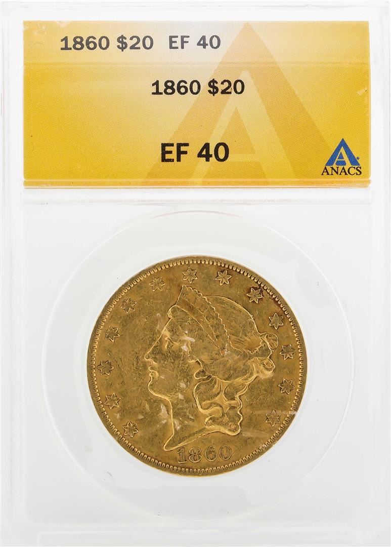 1860 $20 Liberty Head Double Eagle Gold Coin ANACS EF40