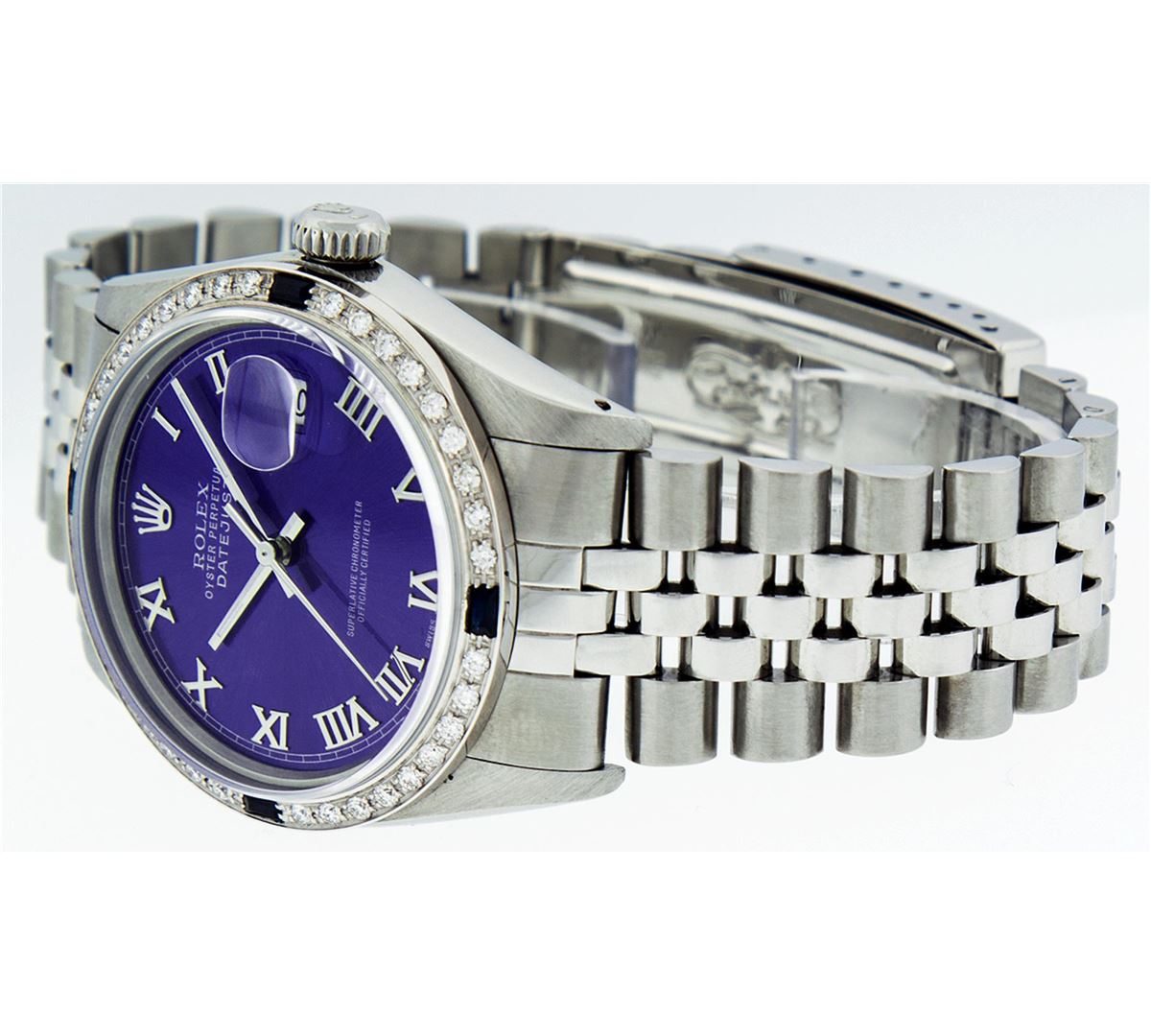 Rolex Stainless Steel Purple Roman Diamond and Sapphire DateJust Men's ...