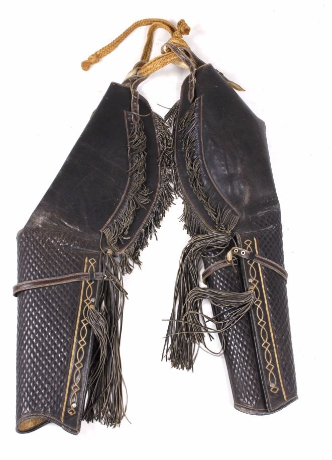 Early Mexican Black Leather Chaps Circa 19th C.