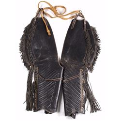 Early Mexican Black Leather Chaps Circa 19th C.