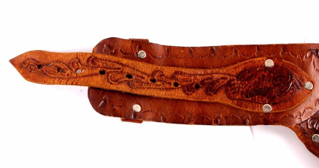 Tooled Leather Western Cowboy Gun Belt and Holster