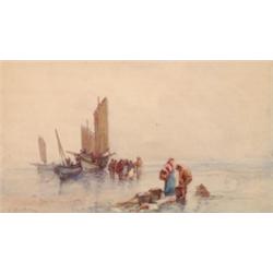 Frank Rousse (1897-1915), British, FISHERFOLK ON THE BEACH, Watercolour ...