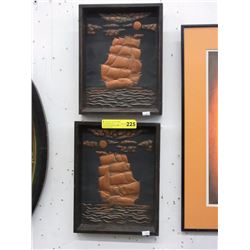 Pair of vintage copper ship wall art