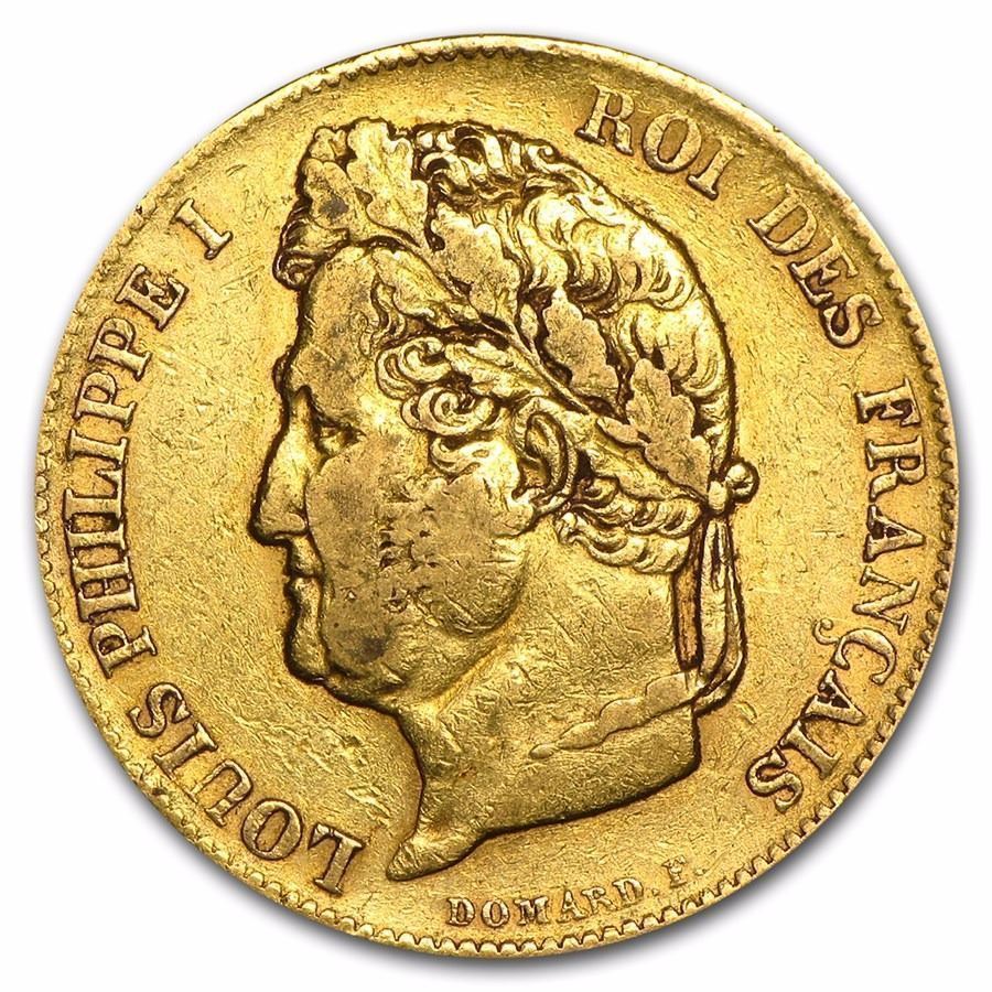 1830-1848 France Gold 20 Francs Louis Philippe .1867 oz actual Gold weight.