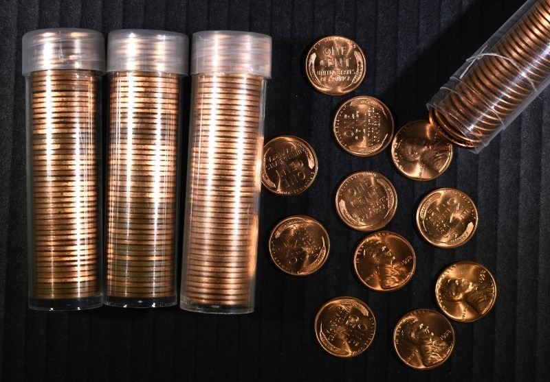 4 - GEM BU LINCOLN ROLLS; 1954-S, 1955-S, 2-1958