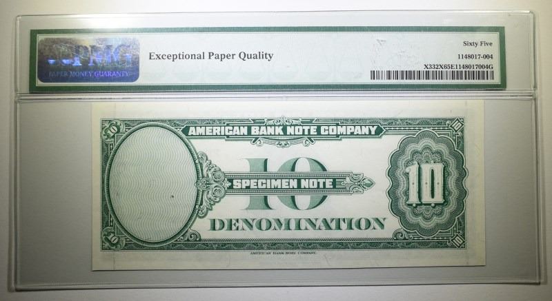 1929 10 DOLLAR SPECIMEN AMERICAN BANK NOTE COMPANY "TEST NOTE" PMG 65 EPQ