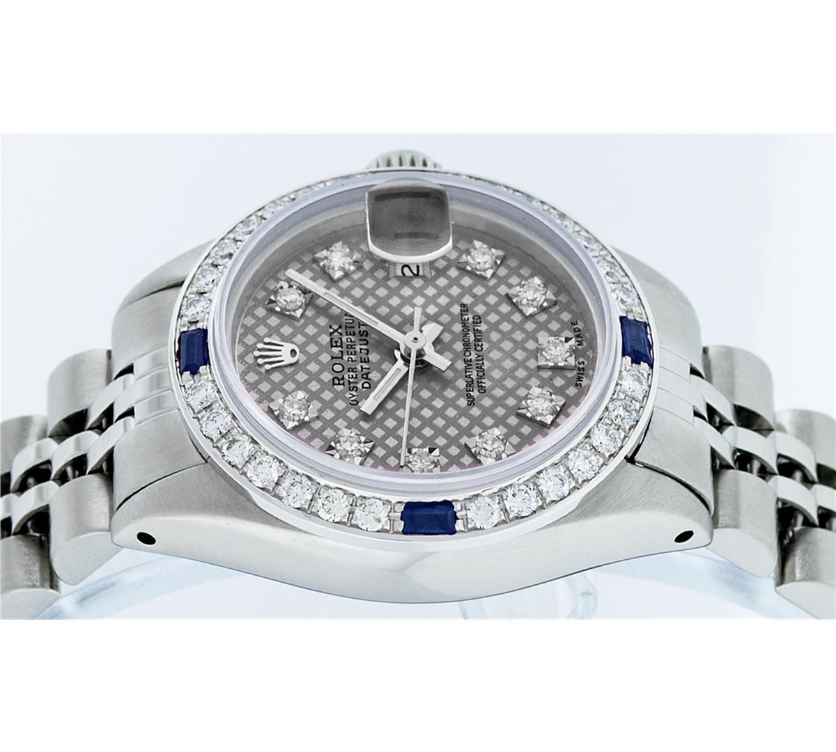 Rolex Stainless Steel VVS Diamond and Sapphire DateJust Ladies Watch