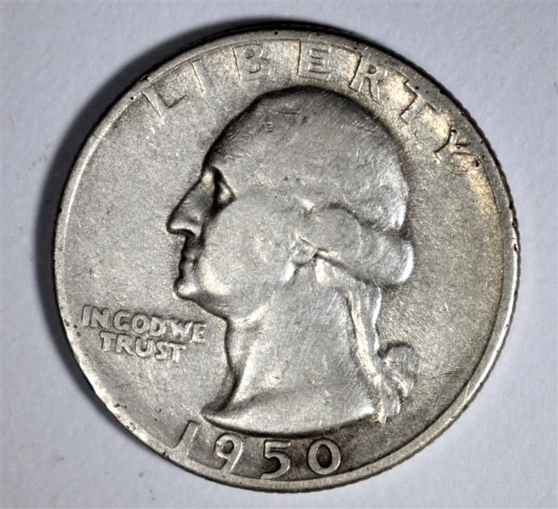 1950-S/D WASHINGTON QUARTER, XF RARE OVER/DATE