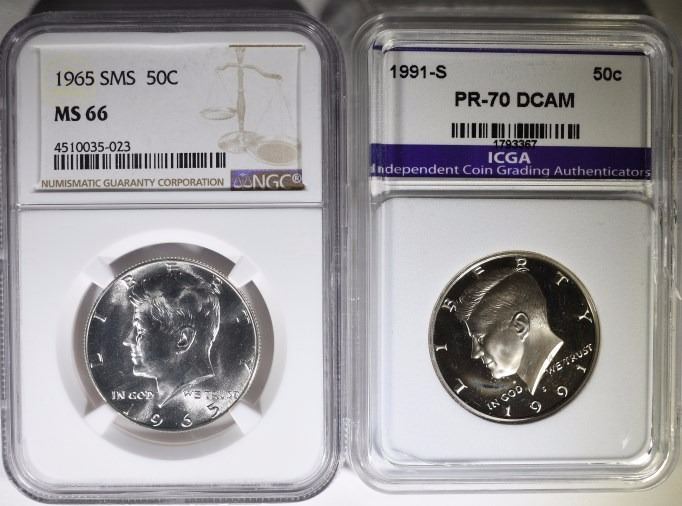 1965 SMS KENNEDY HALF DOLLAR NGC MS66 & 1991-S PROOF KENNEDY HALF
