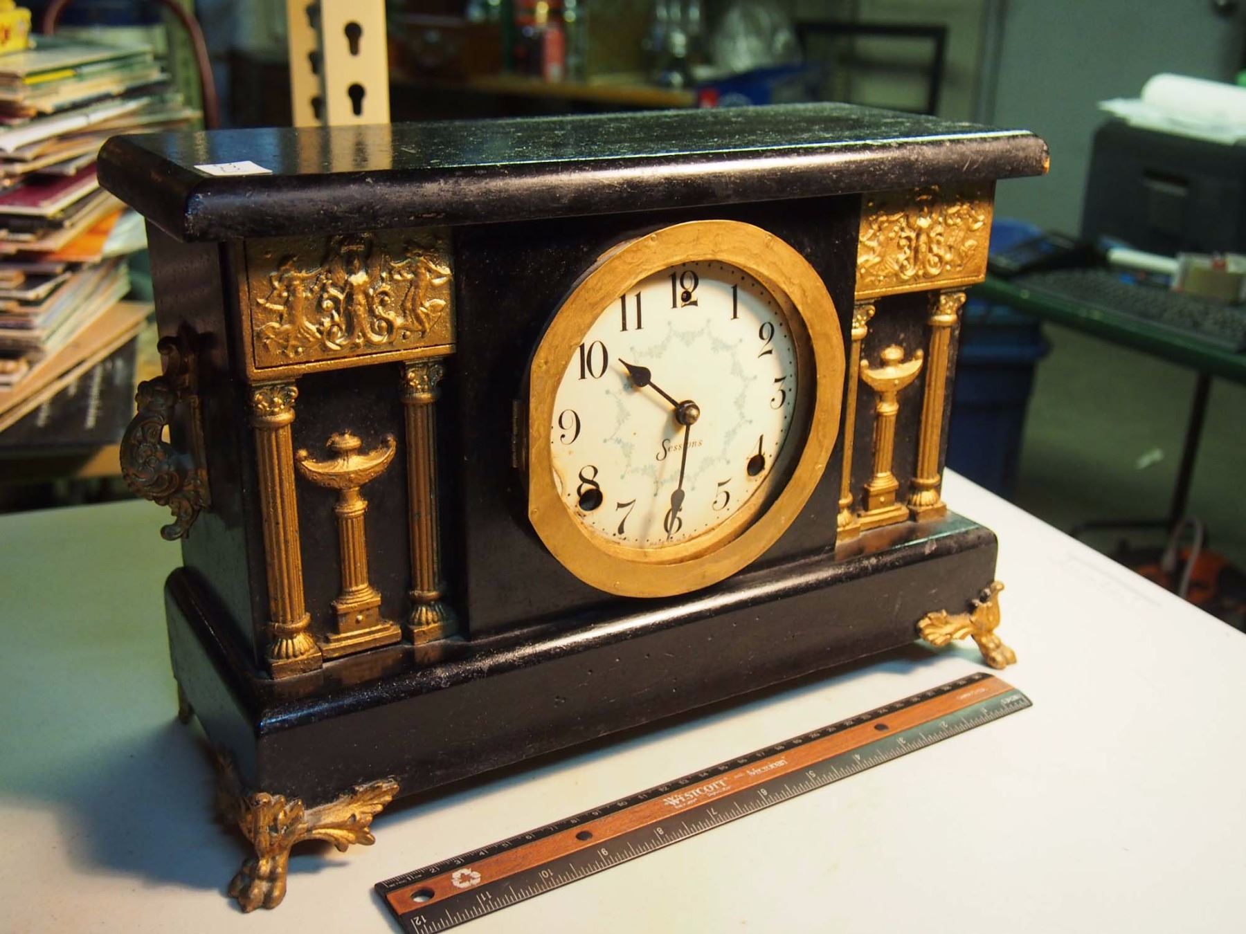 Sessions Mantle Clock 15 Long Bodnarus Auctioneering sessions-mantle-clock-15-long-bodnarus-auctioneering