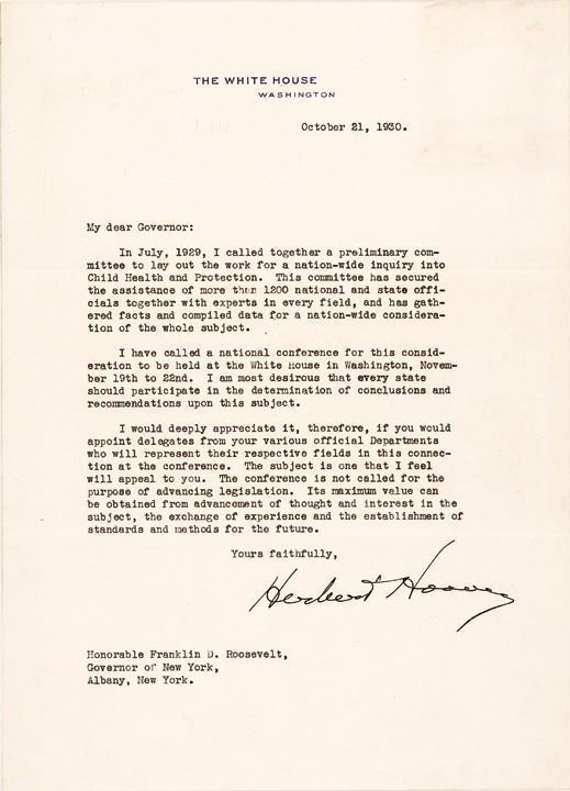 1930 President HERBERT HOOVER Typed Letter Signed to Gov. FRANKLIN D ...