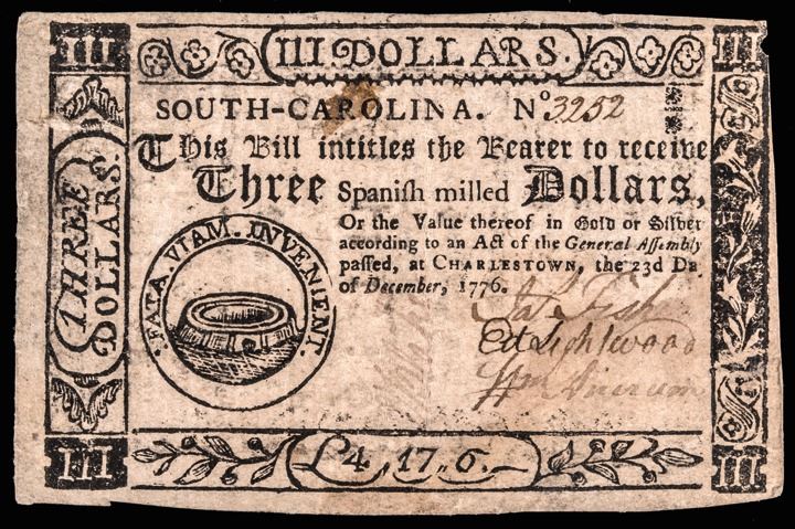 Colonial Currency, South Carolina. Dec 23, 1776, Fully Signed + Issued ...