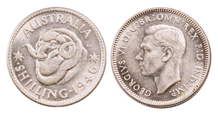 Australia, Shilling, George VI, 1946 dot .S (Perth)