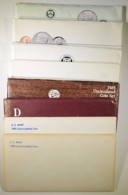 U.S. MINT SETS OF THE 1980'S IN ORIGINAL MINT ISSUED ENVELOPES ( 8 ) SETS