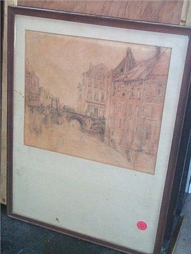 PERCY GETHIN (19th CENTURY), Pencil, A continental village with canal ...