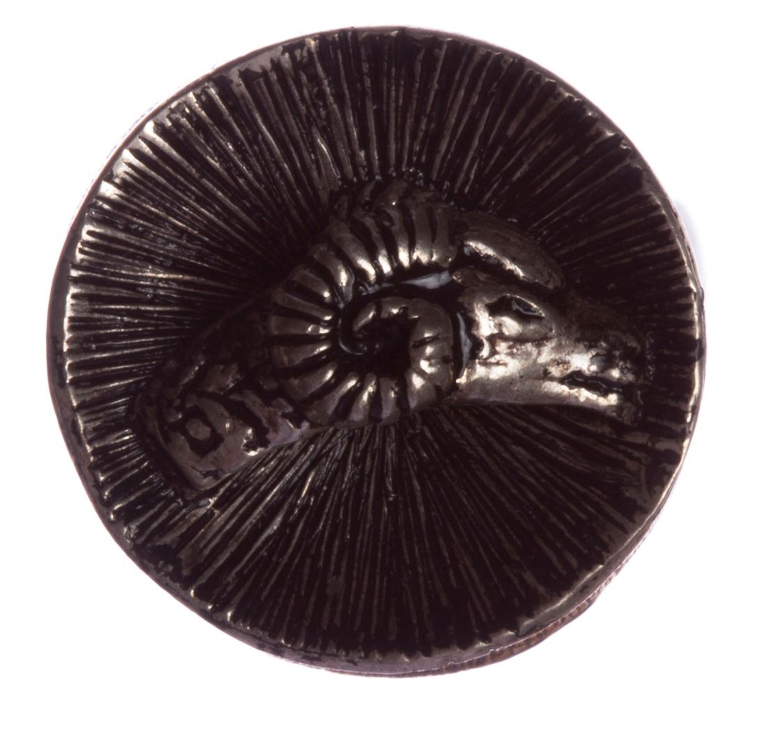 Alberto Juan Sterling Silver Ram Head Coin Ring with Antique Finish