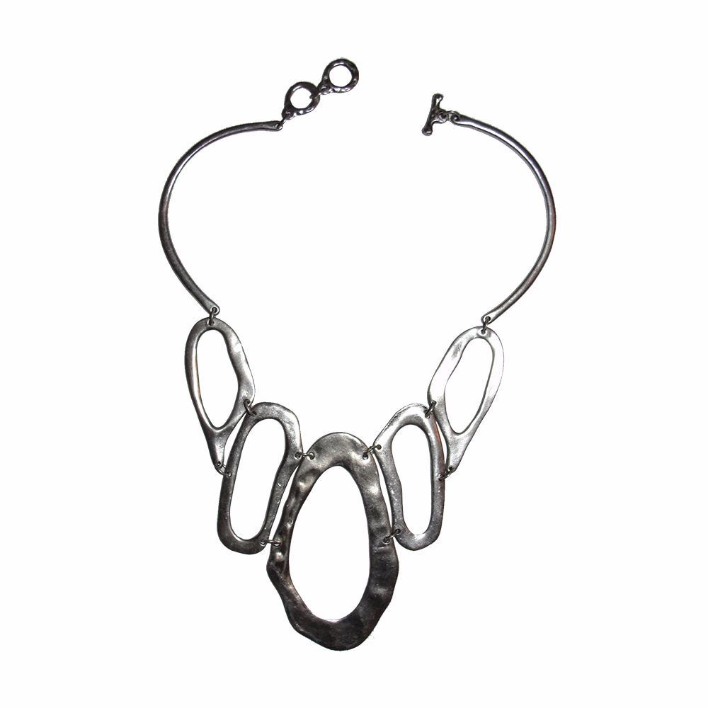 Abstract Silver Plated Oval Cut Out Necklace