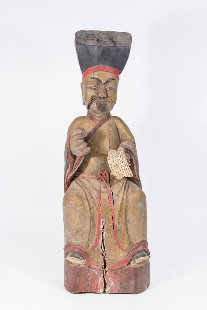 Antique Seated Carved Oriental Scholar Figure