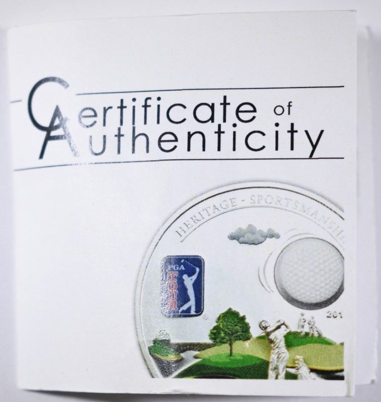 PGA TOUR SILVER 3D COIN 2012 $5 "GOLF BALL" .925 PROOF in ORIGINAL GOLF ...