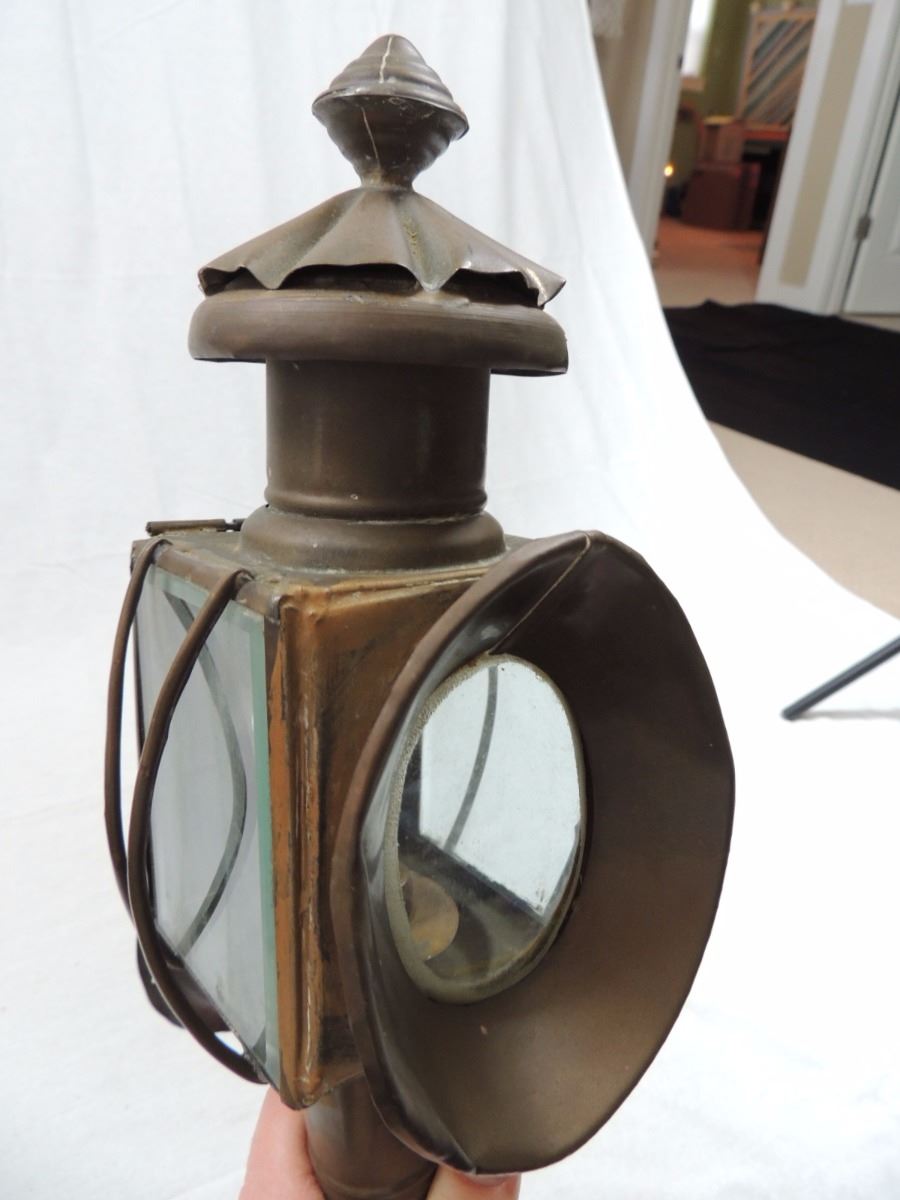 Antique Buggy Light/Lantern brass plated tin. Very Old.
