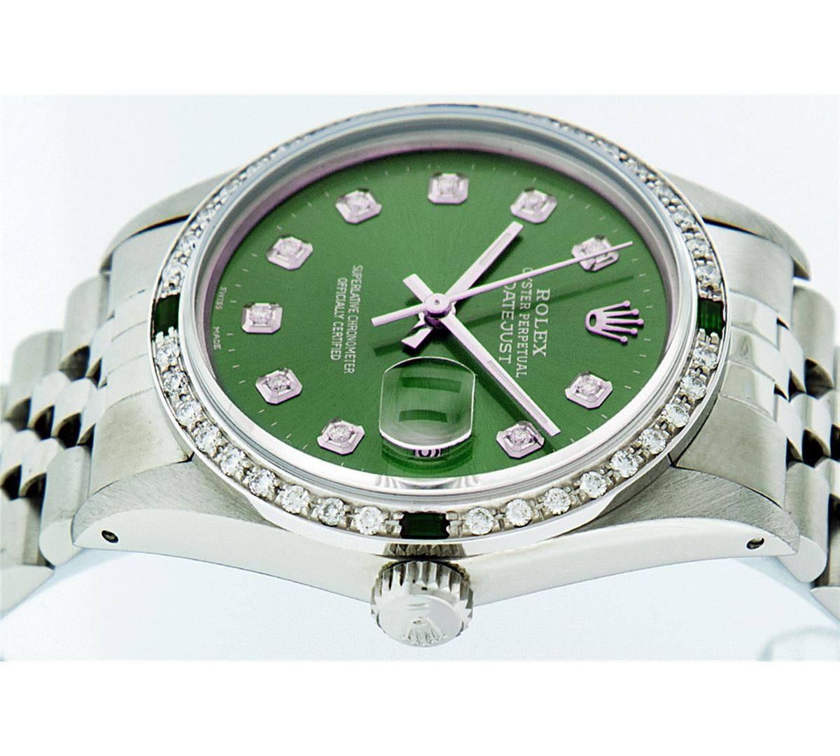 Rolex Stainless Steel Green Diamond and Emerald DateJust Men's Watch